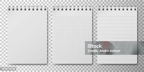 투명 한 배경에 격리 된 깨끗 한 흰색 빈 종이 페이지와 현실적인 3d 메모장 또는 노트북 세트 줄 지어 및 제곱 페이지 템플릿