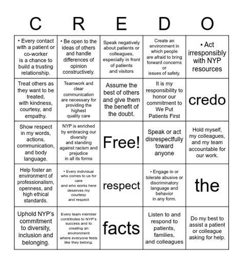 Credo Bingo Card