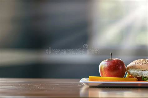 School Lunch On Tray On The Table With Copy Space Stock Illustration