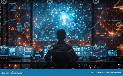 Cybersecurity Expert Monitoring Digital Network In High Tech Control