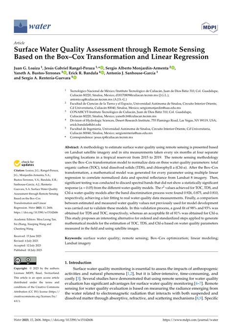Pdf Surface Water Quality Assessment Through Remote Sensing Based On The Box Cox