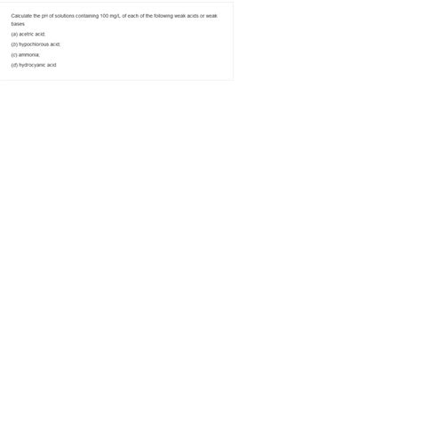 Solved Calculate The PH Of Solutions Containing 100 Mg L Of Chegg Com