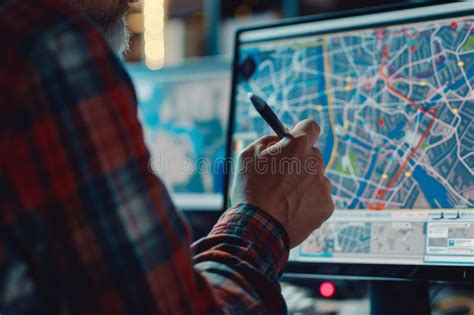 Closeup Of A Logistics Planner Using A Computer Screen To Optimize Delivery Routes Enhancing