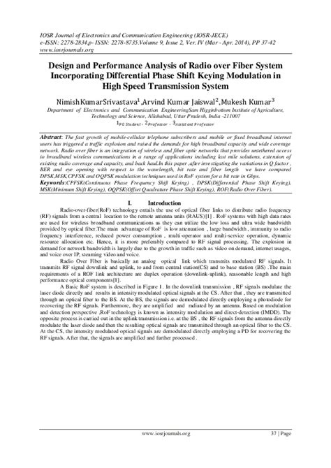 Pdf Design And Performance Analysis Of Radio Over Fiber System Incorporating Differential