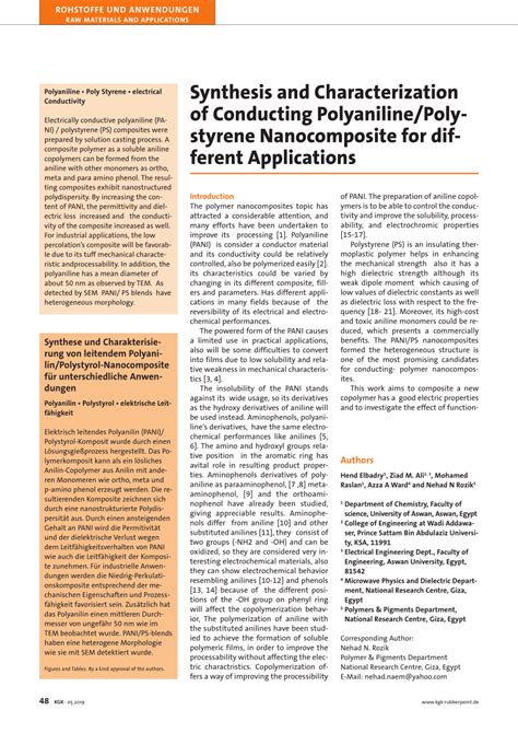 Pdf Synthesis And Characterization Of Conducting Polyanilinepolystyrene Nanocomposite For
