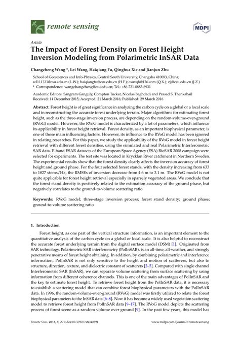 Pdf The Impact Of Forest Density On Forest Height Inversion Modeling From Polarimetric Insar Data