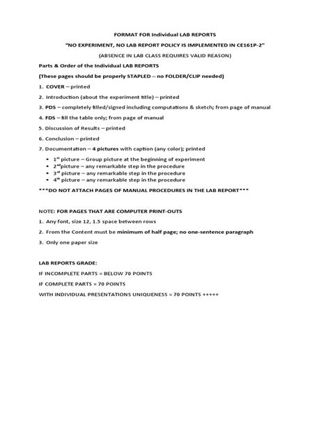 Guidelines For Formatting Individual Lab Reports For Ce161p 2 Including