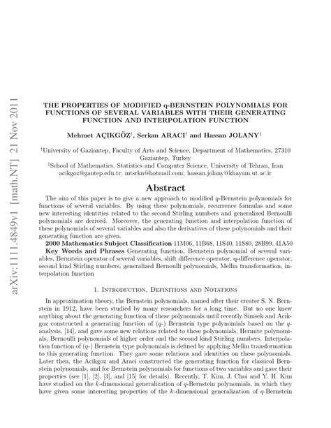 Pdf On The Properties Of Q Bernstein Type Polynomials