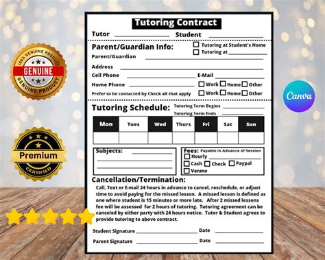 Tutoring Contract Tutoring Guidelines Tutoring Services Editable In