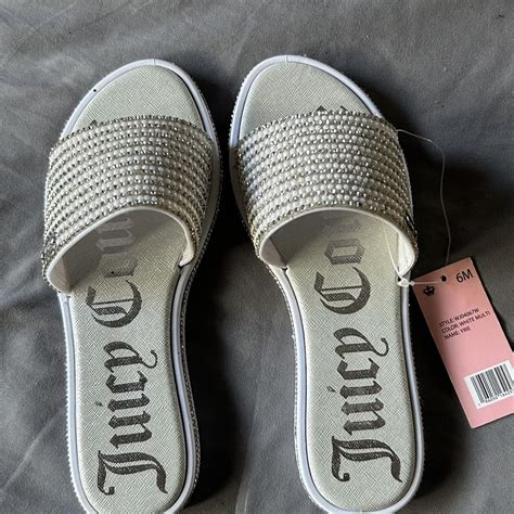 Juicy Couture Silver And White Sandals Brand New Depop
