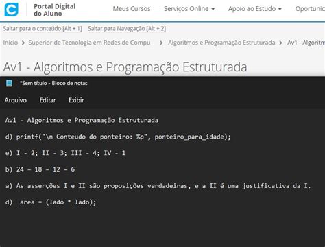 Av1 Algoritmos e Programação Estruturada Algoritmo e Programação