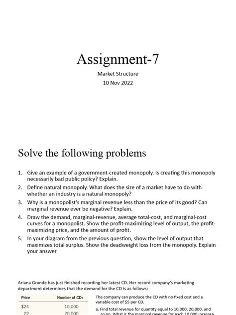 Assignment 7 Assignment 7 Mb4706 Pdf Monopoly Profit Economics