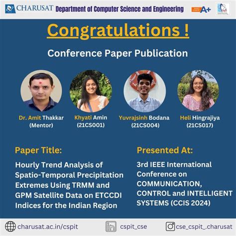 Charusat Cse Ieeeconference Researchmatters Innovationintech Proudmoment Department Of