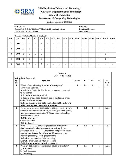 Dos All Ct Merged Srm Institute Of Science And Technology College Of Engineering And
