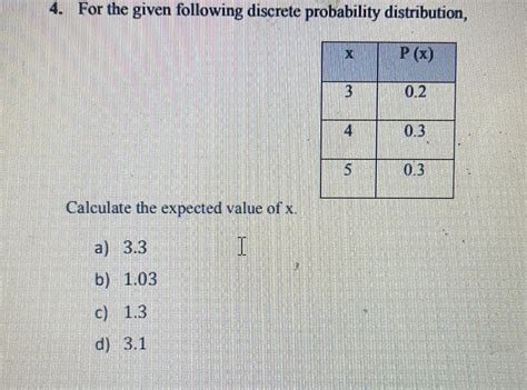 Solved For The Given Following Discrete Probability Chegg