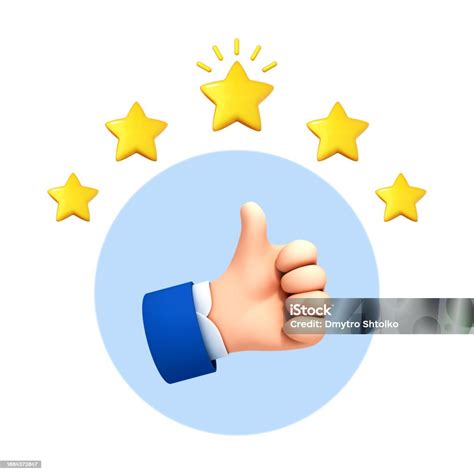 3d 만화 손 성공 또는 좋은 피드백에 대한 엄지 손가락 별 5개 등급 긍정적 인 개념과 같은 상징 고객 리뷰 평가 및 고객 피드백 개념 벡터 3d 일러스트 레이 션 3차원