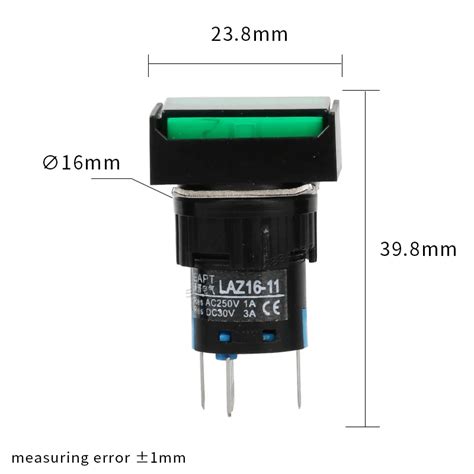 16mm LED Maintained Illuminated Rectangle Push Button Switch Light 1NO1NC 12v 24v Self Lock Fix
