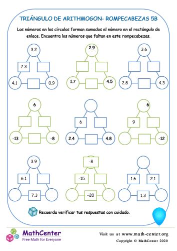 Triángulo De Arithmogon Rompecabezas 5b Hojas De Trabajo Math Center