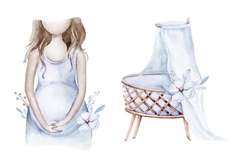 수채화 신생아 베이비 샤워 인사말 카드와 아기 소년 새로 태어난 아기의 텍스트 공간이 있는 생일 카드와 프리그랜드 여성 초대장 임신에 대한 스톡 벡터 아트 및 기타 이미지