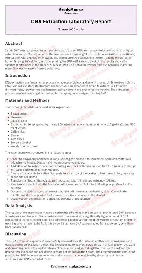 Dna Extraction Laboratory Report Studymoose Dna Extraction Laboratory Report Studymoose