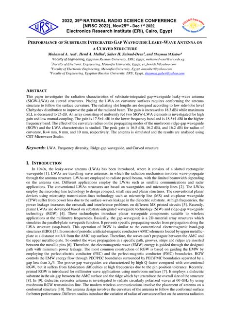 Pdf Performance Of Substrate Integrated Gap Waveguide Leaky Wave Antenna On A Curved Structure
