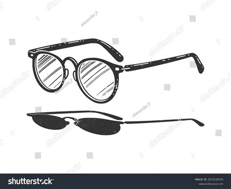 Flying Glasses Sketch Engraving Vector Illustration เวกเตอร์สต็อก