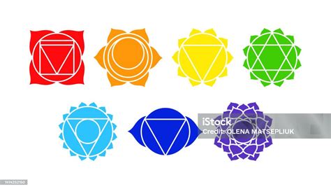 다양한 고대 영적 관행에 사용 된 일곱 가지 명상 휠을 의미하는 컬러 차크라 세트 차크라스 힌두교 International Yoga Day에 대한 스톡 벡터 아트 및 기타