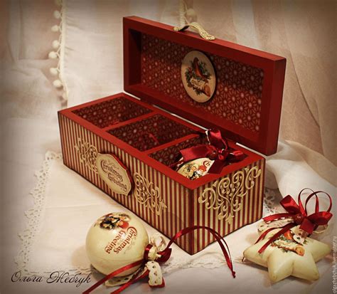 Набор ёлочных игрушек в шкатулке С Рождеством Decoupage Box Christmas Decoupage
