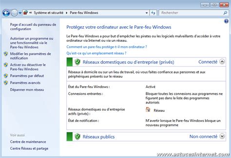 Pare Feu Windows Windows 7 ASTUCES INTERNET