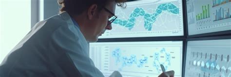 Analyst Reviewing Data On Multiple Computer Screens Premium Ai Generated Image