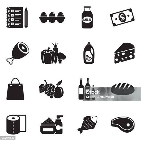 식료품 목록 아이콘입니다 블랙 플랫 디자인입니다 벡터 일러스트입니다 가방에 대한 스톡 벡터 아트 및 기타 이미지 가방 개인 장식품 검은색 Istock