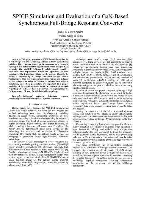 Pdf Spice Simulation And Evaluation Of A Gan Based Synchronous Full Bridge Resonant Converter