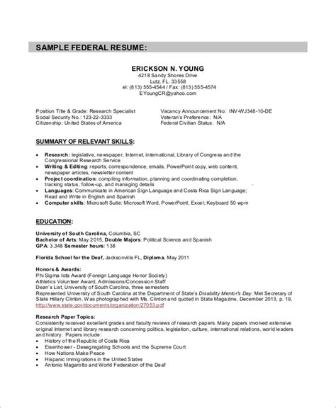 Free Federal Resume Template Word