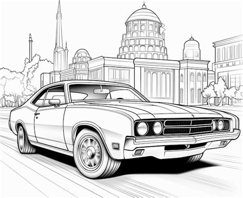 Premium Photo A Drawing Of A Classic Muscle Car Driving Down A Street Generative Ai
