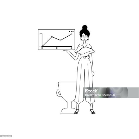 여자 아이는 거만한 도덕적 동기로 합계 그래프를 들고 있습니다 검게 하고 달걀 흰자 아날로그 스타일러스 트렌디한 스타일 벡터