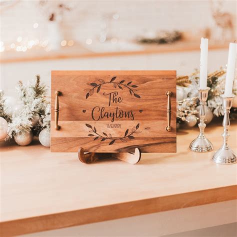 Wooden Serving Tray With Handles Personalized T Rustic Etsy