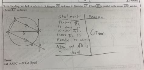 Solved 9 In The Diagram Below Of Circle O Tangent Overline Ec Is