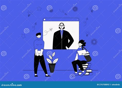 Video Lesson Web Concept With Character Scene In Flat Design Stock