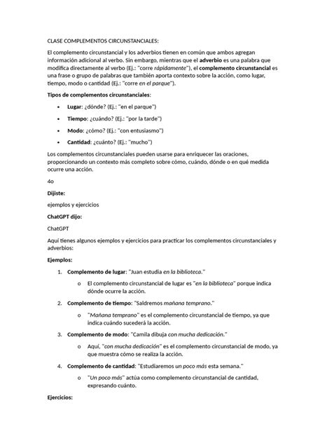 Clase Complementos Circunstanciales Pdf Adverbio Unidades Semánticas
