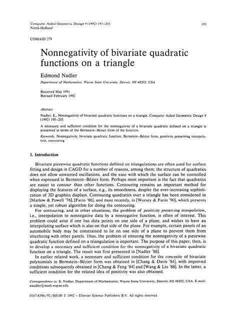 Pdf Nonnegativity Of Bivariate Quadratic Functions On A Triangle
