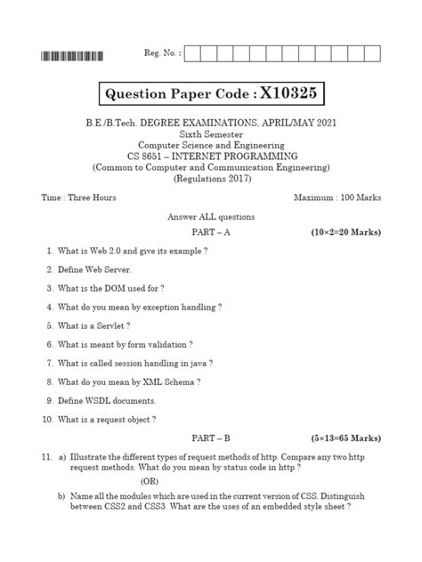 Cse Nd 2020 Cs 8651 Internet Programming 987847913 Cs8651 Internet