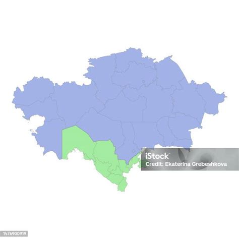 แผนที่การเมืองคุณภาพสูงของคาซัคสถานและอุซเบกิสถานที่มีพรมแดนของภูมิภาคหรือจังหวัด ภาพประกอบสต็อก