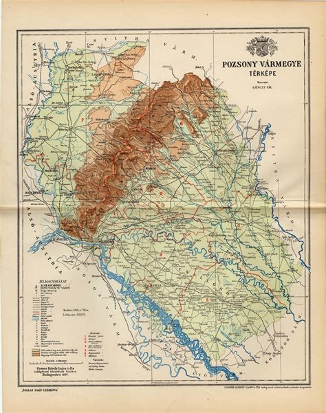 Pozsony County Map Kingdom Of Hungary Antique Map From 1897 Etsy