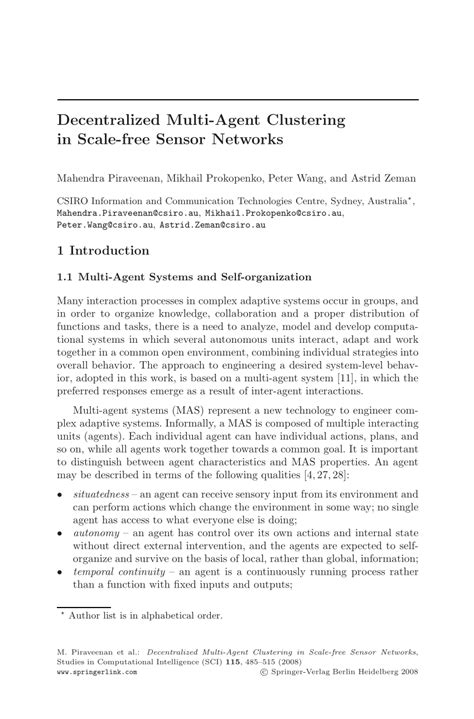 Pdf Decentralized Multi Agent Clustering In Scale Free Sensor Networks