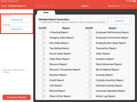 report multiple reports diner dashboard