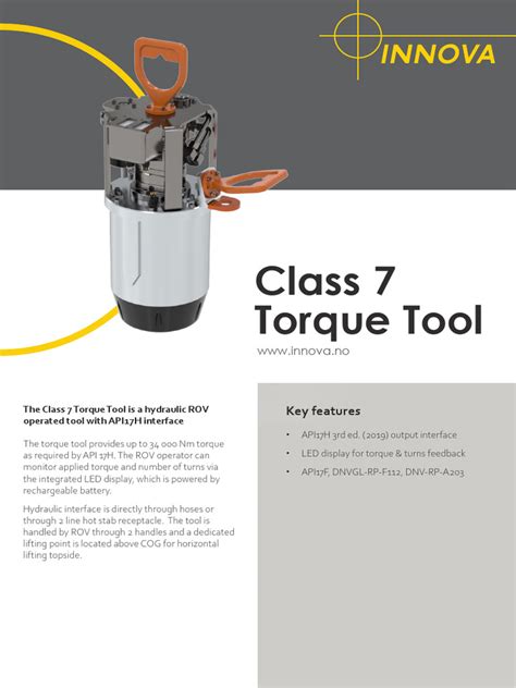 Innova Datasheet Class 7 Torque Tool 219462 R0 Pdf