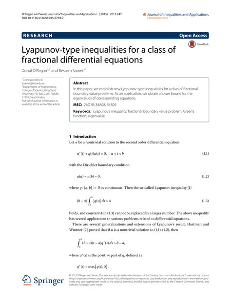 Pdf Lyapunov Type Inequalities For A Class Of Fractional Differential Equations