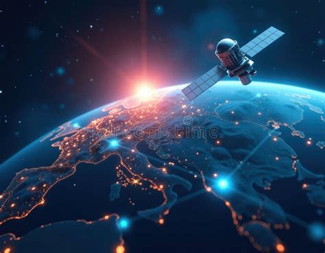 Satellite Orbiting Earth Global Communication And Technology Concept Stock Illustration