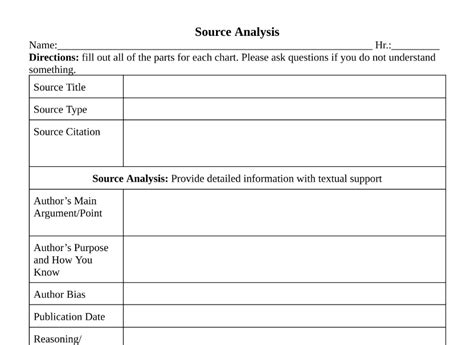 Nonfiction Source Analysis Worksheet Classful