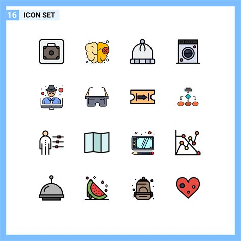 16 Thematic Vector Flat Color Filled Lines And Editable Symbols Of Crime Man Knitted Hacker